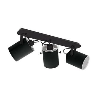 Eglo Plafonnier Villabate, lampe de plafond 3 flammes, style classique, projecteur en acier et textile, lampe de s&eacute;jour en noir et blanc, &eacute;clairage de cuis