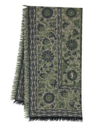 Saint Laurent écharpe à fleurs en jacquard (années 1980) - Vert