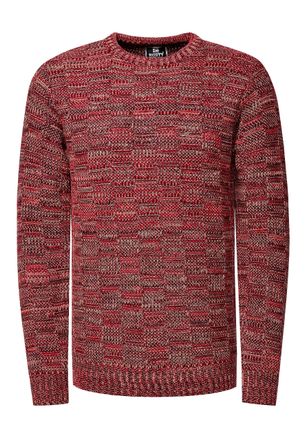 Rusty Neal Herren Pullover Schwerer Grobstrickpullover mit Rundhals-Ausschnitt im Streetwear Kontrast Block-Design S - 3XL 438, Farbe:Rot, Gr&ouml;&szlig;e S-3XL:3XL