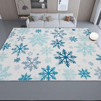 Generic Bleu Tapis de Bain antid&eacute;rapant, Moquette d&eacute;coratifs Mignon Dessin Anim&eacute; Flocons De Neige Motif r&eacute;sistant &agrave; la d&eacute;coloration Hydrofuge pour Salon Chamb