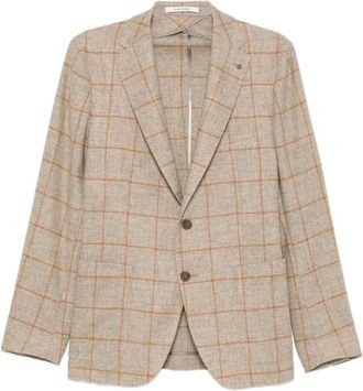 Tagliatore Homme, Vestes, Beige, Taille: M Veste &agrave; carreaux avec revers &agrave; cran