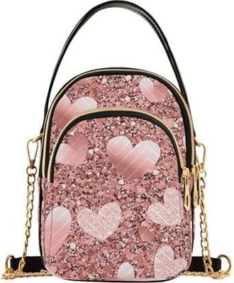 Mnsruu Sac à bandoulière pour femme avec motif coeur brillant doré pailleté et bandoulière réglable