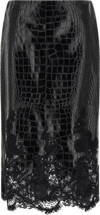 Ermanno Scervino Femme, Jupes, Noir, Taille: 38 FR Jupe Midi en Cuir de Veau Imprim&eacute; Crocodile