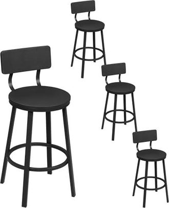 Woltu Tabourets de Bar Lot de 4, Chaise Haute Cuisine, avec Repose-Pieds et Dossier, en M&eacute;tal, Noir, BH431sz-2