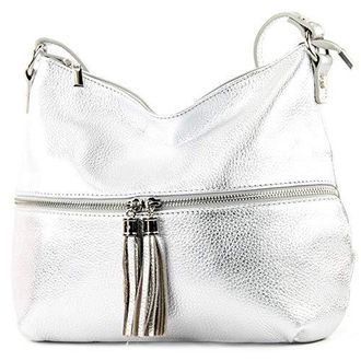 modamoda.de Ital Umhänge- / cuir sac à bandoulière T159, Couleur:argent