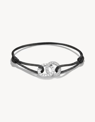 Thomas Sabo bracelet textile noir avec zirconias blancs en argent, blanc, noir-Argent&eacute;