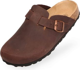 Bonova Wesel: Lederpantoffel dunkelbraun in Größe 38. Hausschuhe aus Echtleder (Nubuk), mit Kork-Fußbett, hergestellt in der EU