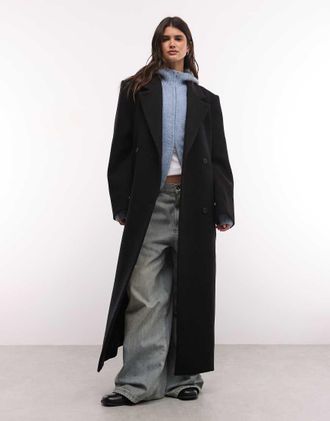 Weekday Logan Oversize-Mantel mit Wollmix und doppelreihigem Verschluss in Schwarz