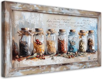 Feeby Wandbild - Wohnzimmer Modern Deko - Kr&auml;uter Gew&uuml;rze Gl&auml;ser - 100x50 1tlg - Bilder Leinwand - Bild auf Leinwand Schlafzimmer - Leinwandbilder f&uuml;r die W