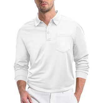 Generic Chemise &agrave; manches longues avec poche pour homme, col &agrave; revers, chemise boutonn&eacute;e en maille respirante, couleur unie, haut de sport d&eacute;contract&eacute;, blanc,