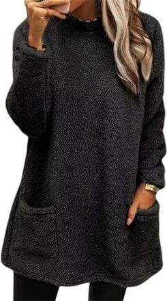 Generic Pull confortable pour femme, pull confortable pour lanxiété, col rond, léger et décontracté pour lhiver, Noir, 3XL