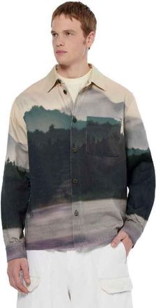 Scotch & Soda Mens Relaxed fit Printed Twill Overshirt Jacket, Blur Lakehouse, XXL