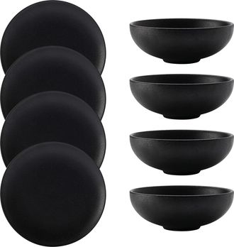 Maxwell & Williams AX0002-01 Dinner-Set 8-tlg, 4x Teller, 4x Schalen - Caviar Black, Schwarz matt - Keramik