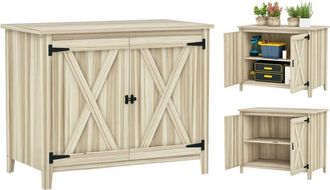OUTSUNNY Armoire de jardin en bois - Outsunny - avec &eacute;tag&egrave;res et double portes - 110 x 60 x 88,5 cm - effet bois naturel
