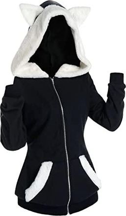 Onsoyours Veste Polaire Femme Chaude Manteau Col Roulé Tops en Peluche Mode Hiver Grand Taille Bouton Manteau Pelucheux Sweat à Capuche Pull Loose H Noir XXL