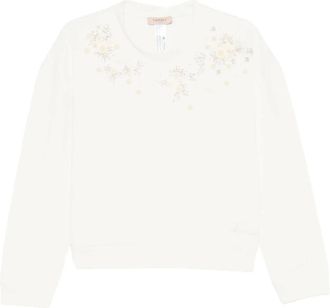 Twinset Femme, Sweatshirts et sweats &agrave; capuche, Blanc, Taille: 40 FR SweaT-shirt ras du cou avec appliqu&eacute;s floraux
