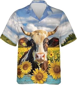Keephen Dr&ocirc;le Fermier Vache Chemise Hawaiienne Femmes Hommes B&eacute;tail Impression 3D Chemise &agrave; Boutons Casual &Eacute;t&eacute; Chemisier Col &agrave; Revers Chemises