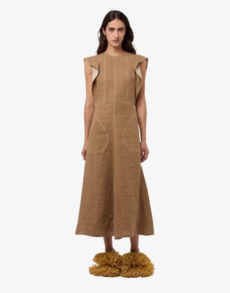 Moschino Robe en toile de lin et paille - Marron