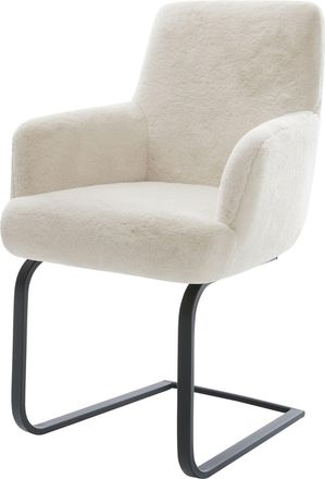 DELIFE Schwingstuhl Heira-Flex mit Armlehnen Freischwinger flach Schwarz Pl&uuml;sch Creme-Wei&szlig; Taschenfederkern