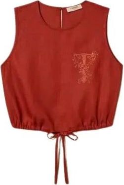 Twinset Femme, Tops, Brun, Taille: 42 FR Cropped Linen Top