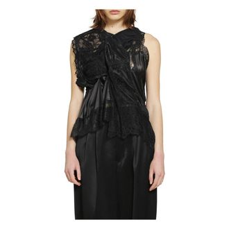 Junya Watanabe Femme, Tops, Noir, Taille: 40 FR Haut Asym&eacute;trique en Satin et Dentelle