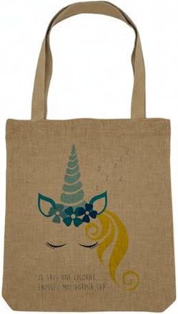 Fabulous Sac Shopping Tote Bag Aspect Lin - Je Suis Une Licorne Laissez-Moi Dormir Sil Vous Pla&icirc;t Dessin Corne Oreilles Yeux Crini&egrave;re Animaux Fantastiques - Sa