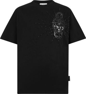 Philipp Plein Homme, Tops, Noir, Taille: XL T-Shirt Col Rond T&ecirc;te de Mort Pierres