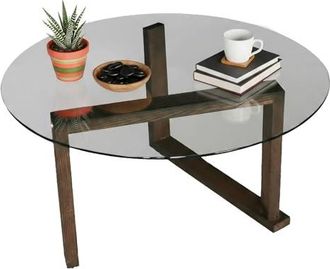 Dmora Couchtisch Denebra 80x80x41 cm Braun, mit Zeitschriftenhalter