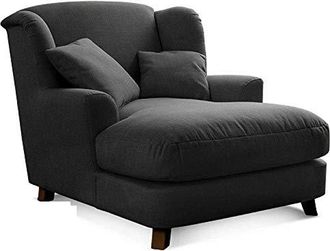 Cavadore Cavadore XXL-Sessel Assado / Großer Polstersessel mit Holzfüßen und großer Sitzfläche / Inkl. 2 Zierkissen / 109 x 104 x 145 / Flachgewebe Dunkelgrau