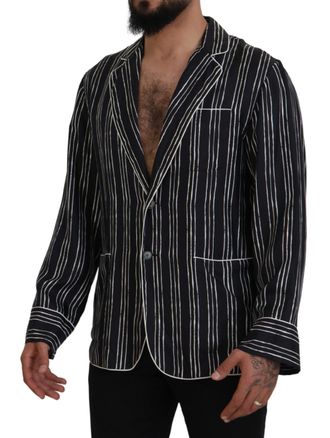 Dolce & Gabbana Mens Blue Striped Silk Pajama Shirt Jacket