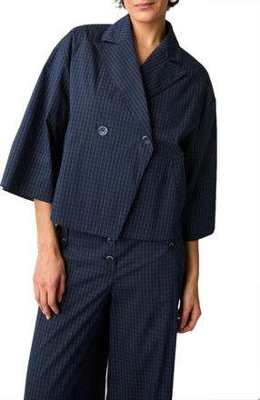 Alessia Santi Femme, Vestes, Bleu, Taille: 36 FR Cropped Cotton Check Blazer
