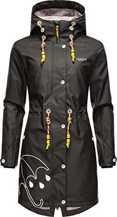 Marikoo Veste de mi-saison pour femme - Imperméable - Longue doublure chaude - Avec capuche - Parapluie de danse - Tailles XS à XXL, Noir, M