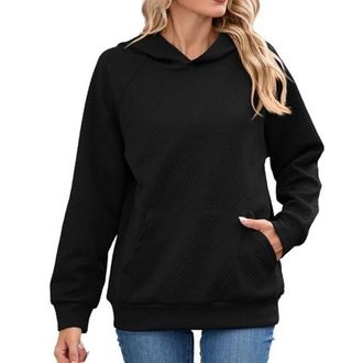 Generic 2026 Sweat à capuche uni confortable pour femme - Sweat-shirt texturé décontracté à manches longues - Pull ample pour femmes - Vêtements de sport pour