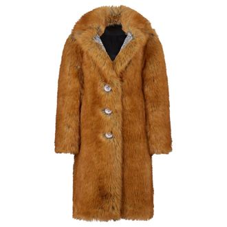 Paco Rabanne Manteau Camel &agrave; Sequins en Fausse Fourrure Oversize - Femme - Vestes - Brun - Taille: 38 FR