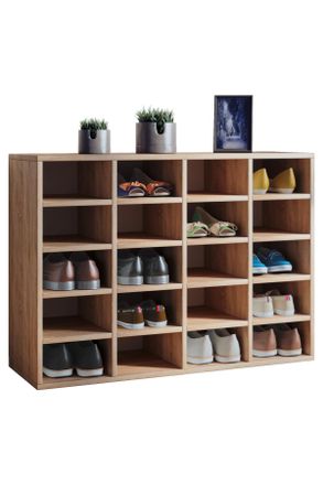 MID.YOU Mid.you Schuhregal, Eiche, Holzwerkstoff, 16 F&auml;cher, 92x67x33 cm, Garderobe, Schuhaufbewahrung, Schuhregale
