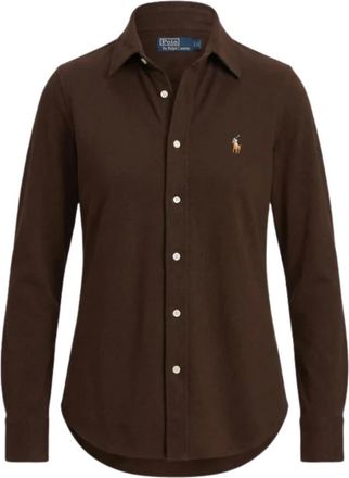 Polo Ralph Lauren Femme, Blouses et Chemises, Brun, Taille: 44 FR Long Sleeve Knit Oxford Shirt