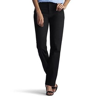 Lee Womens Missy Relaxed Fit All Cotton Straight Leg Jean, Black, 14 Short