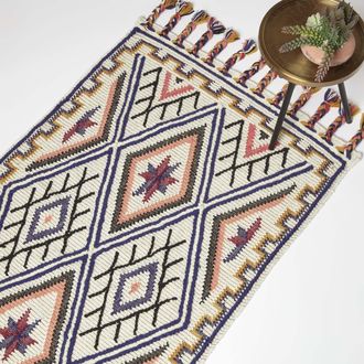 Homescapes Goa Kelim Teppich mit Fransen Mehrfarbig 90x150 cm, handgewebter Teppich, Fransen-Teppich Wolle