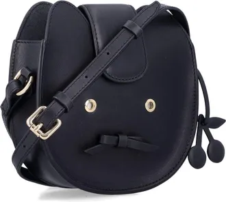 BONPOINT Girls Shoulder Bag With Logo Black Leather