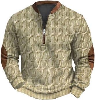 Generic Sweat-shirts pour hommes, sweatshirts pour hommes, décontracté, ample, imprimé 3D, fermeture éclair, manches longues, sweat-shirt dhiver, kaki, XXL