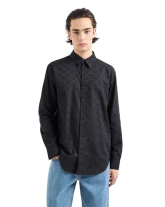 A|X Armani Exchange Herren Regular Fit Long Sleeve Jacquard Cotton All Over Logo Down Shirt, Schwarz, XXL EU