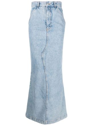 Moschino jupe longue en jean &agrave; effet d&eacute;lav&eacute; - Bleu