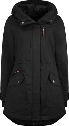 Oxmo OXBella Damen Parka Übergangsmantel Lange Jacke mit Kapuze Pattentaschen Regular fit, Größe:XS, Farbe:BLACK (799000)