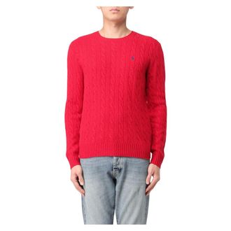 Polo Ralph Lauren Pull en maille torsad&eacute;e &agrave; col rond - Homme - Pulls - Rouge - Taille: L