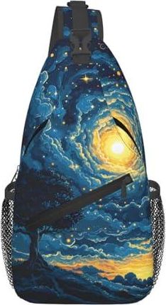 Generic Sacoche Homme Bandouliere Motif darbre en &eacute;toile Antivol Sling Sac &agrave; Bandouli&egrave;re Mode Cross Body pour Homme Randonn&eacute;e Femme