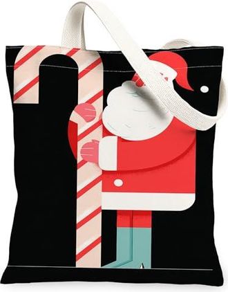 Generic Sacs fourre-tout en toile de No&euml;l, motif P&egrave;re No&euml;l amusant, sacs &agrave; provisions r&eacute;utilisables, sacs de courses fantaisie, l&eacute;gers et lavables en toile po