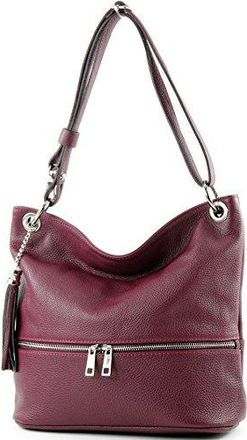 modamoda.de T143 - ITAL Sac à bandoulière en cuir, Violet bordeaux, siehe Beschreibung