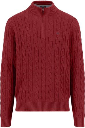 Fynch-Hatton Herren Troyer - Zopfmuster, Baumwolle, hoher Kragen mit Rei&szlig;verschluss Garnet red/XXL
