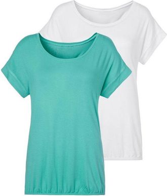 Vivance Kurzarmshirt mit Gummizug im Bund (2er-Pack) aus weichem Viskose-Stretch