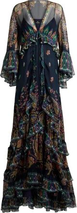 Etro Femme, Robes, Multicolore, Taille: 42 FR Robe Longue &Eacute;vas&eacute;e Avec Manches Transparentes